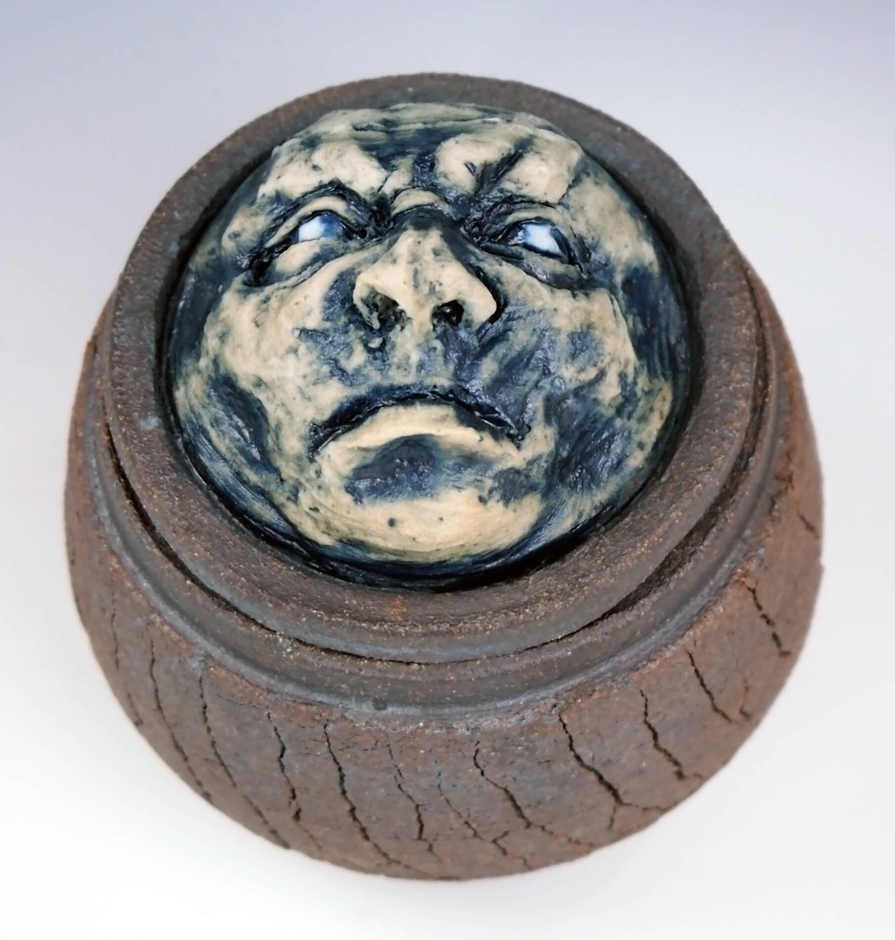 Face Jar 1 by Jesse Berlin, dark Sculpture for sale, direct from the artist