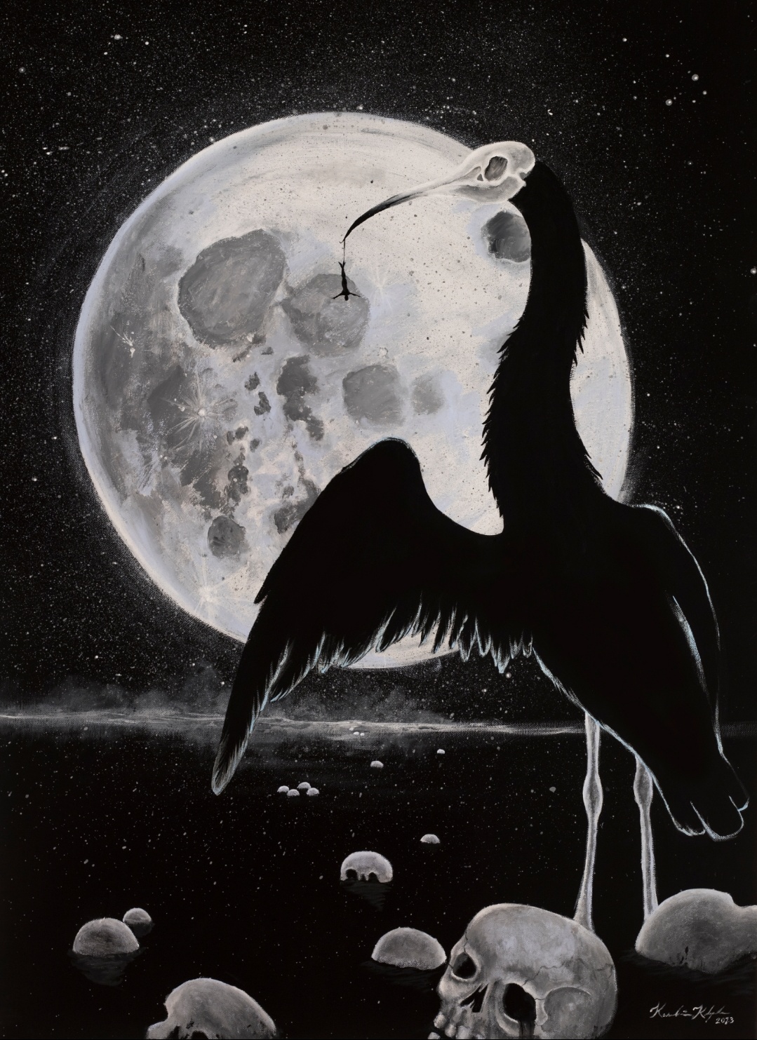 Ibis - bird of death by Karoliina Kilpelä, dark Paintings for sale ...